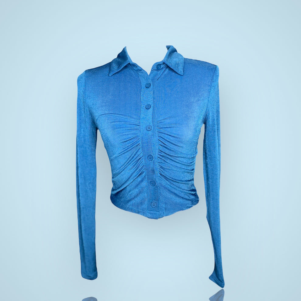 Sky ruched button up – Shopsarae